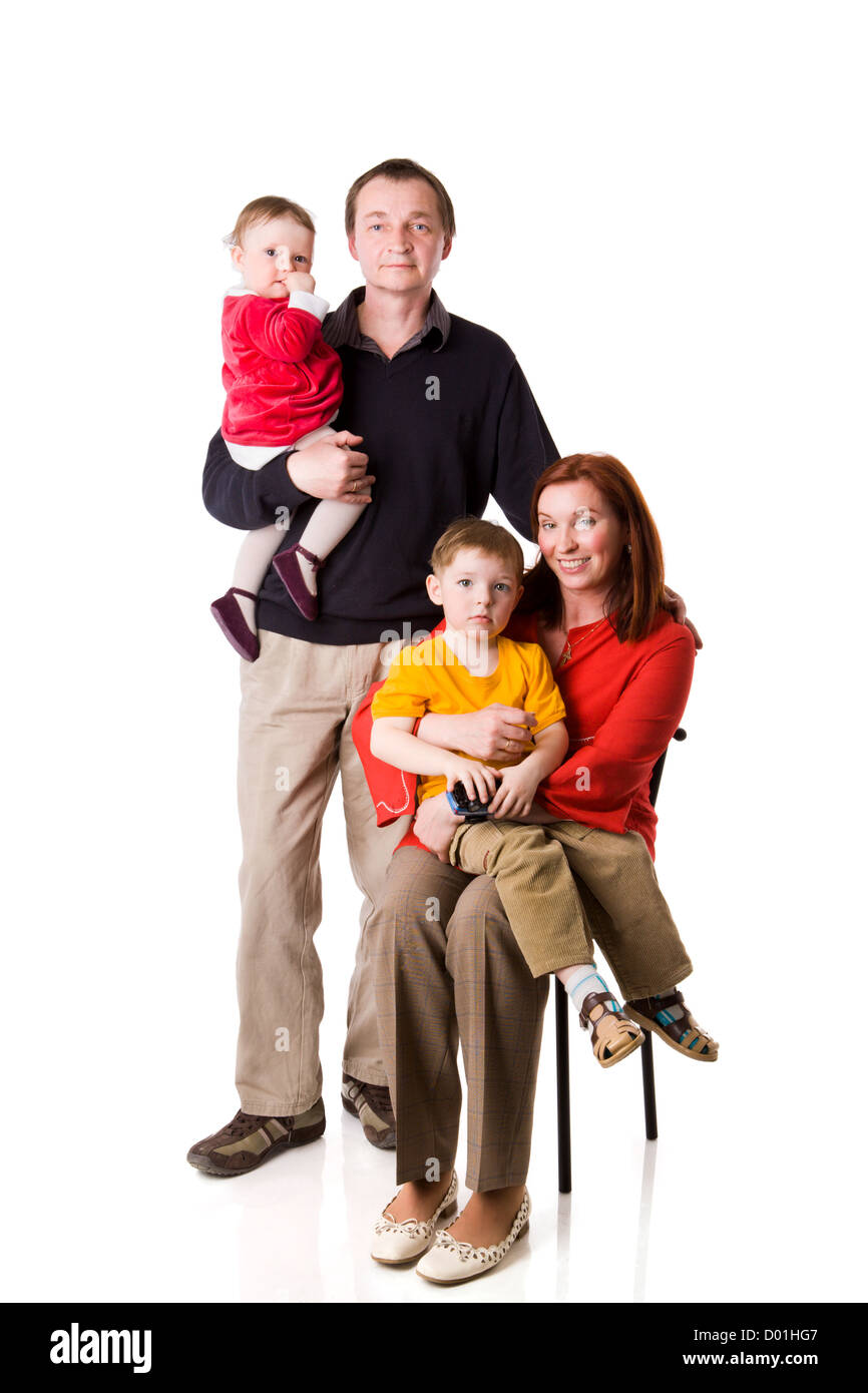 Happy Family with two kids together isolated on white Stock Photo - Alamy