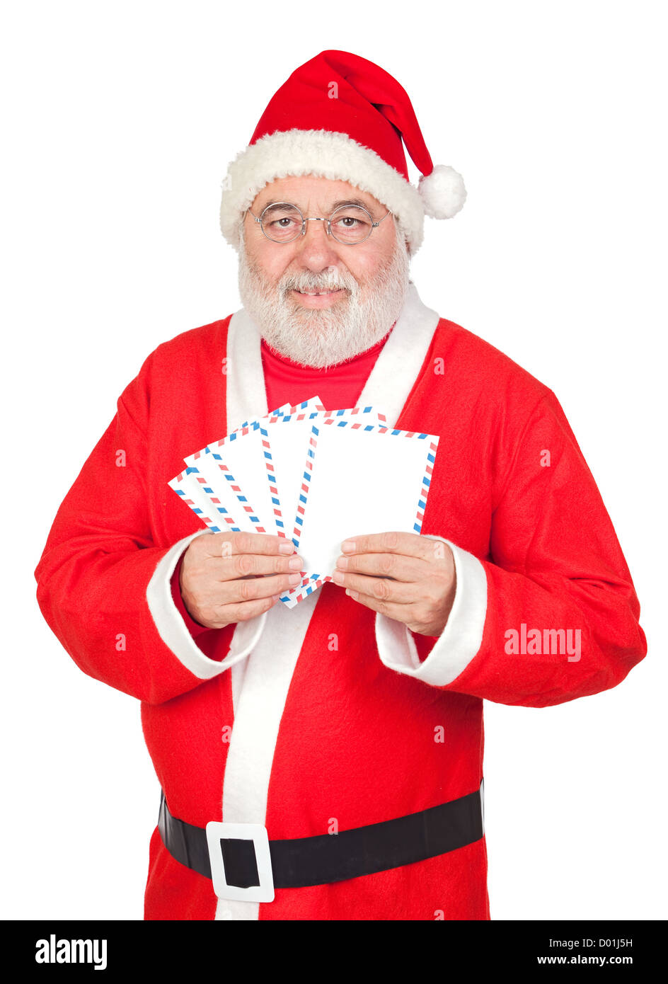 Santa Claus with envelopes for sending letters on white background ...