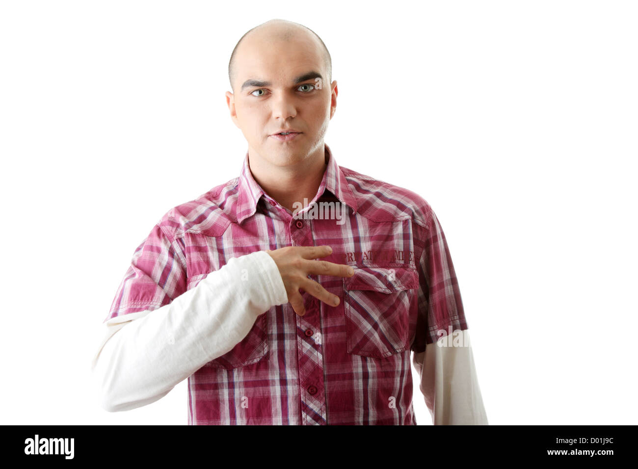 Man with happy facial expression gesturing, isolated Stock Photo - Alamy