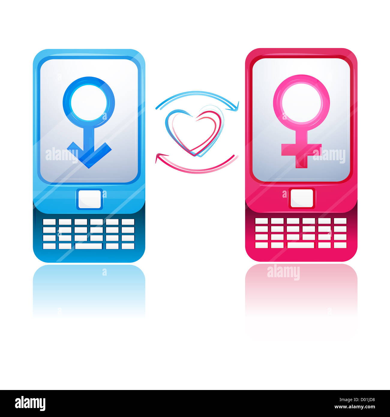 illustration of male female talking by phone on white background Stock ...
