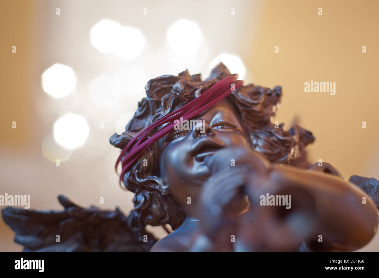 Gold Christmas / Xmas Cherub angel playing music through a fluted flute ...