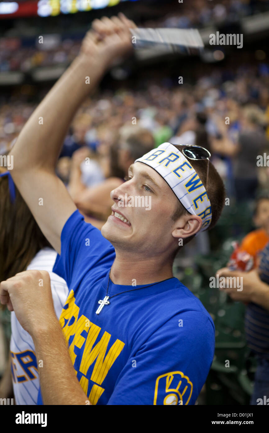 A Milwaukee Brewers fan cheers on his baseball team Stock Photo - Alamy