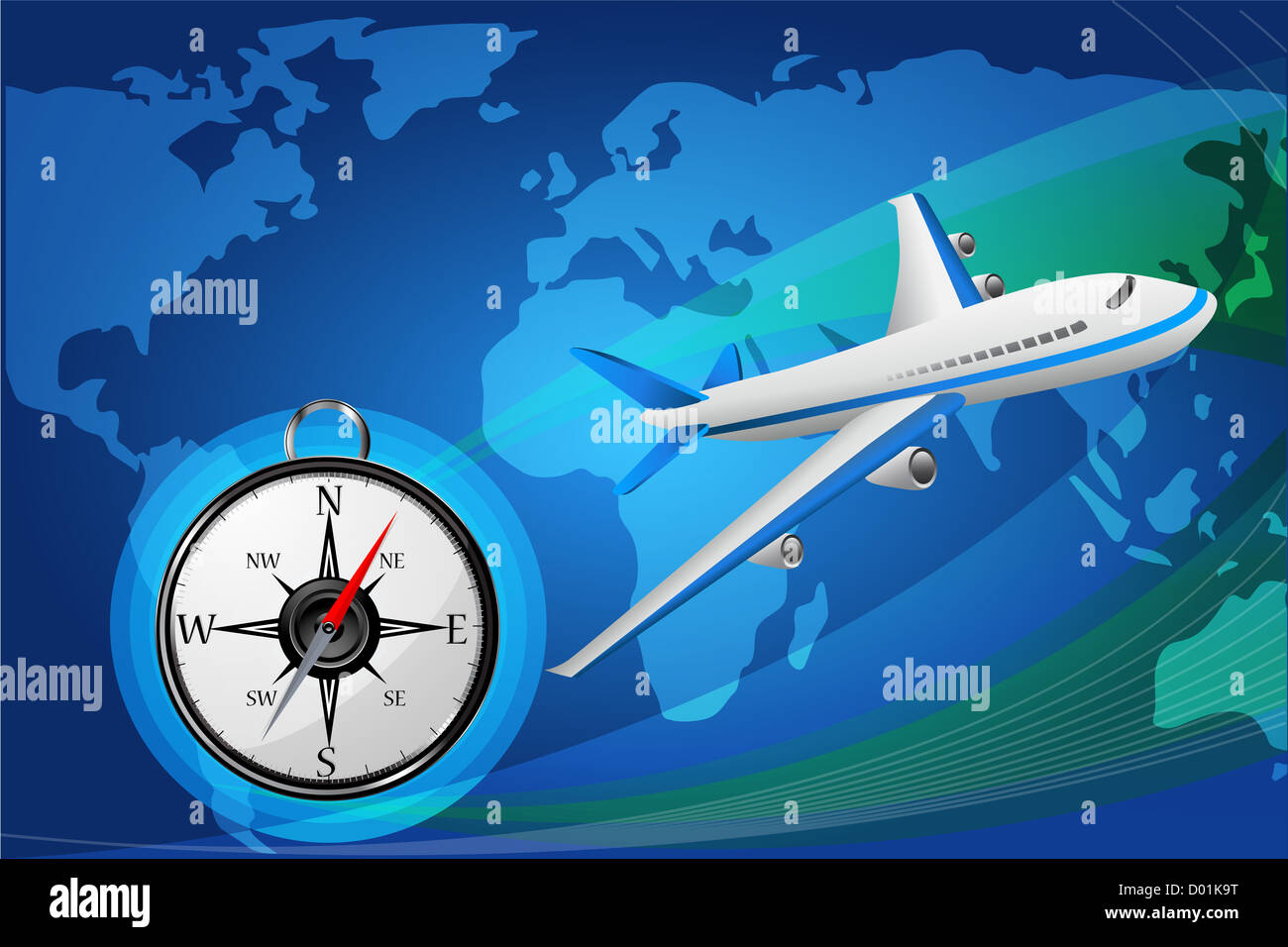 illustration of plane with compass on white background Stock Photo - Alamy