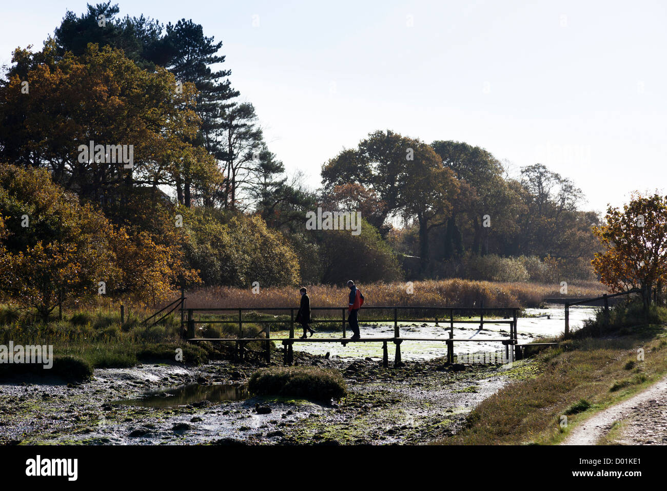 people crossing a rickety bridge across the salt marsh alongside the ...