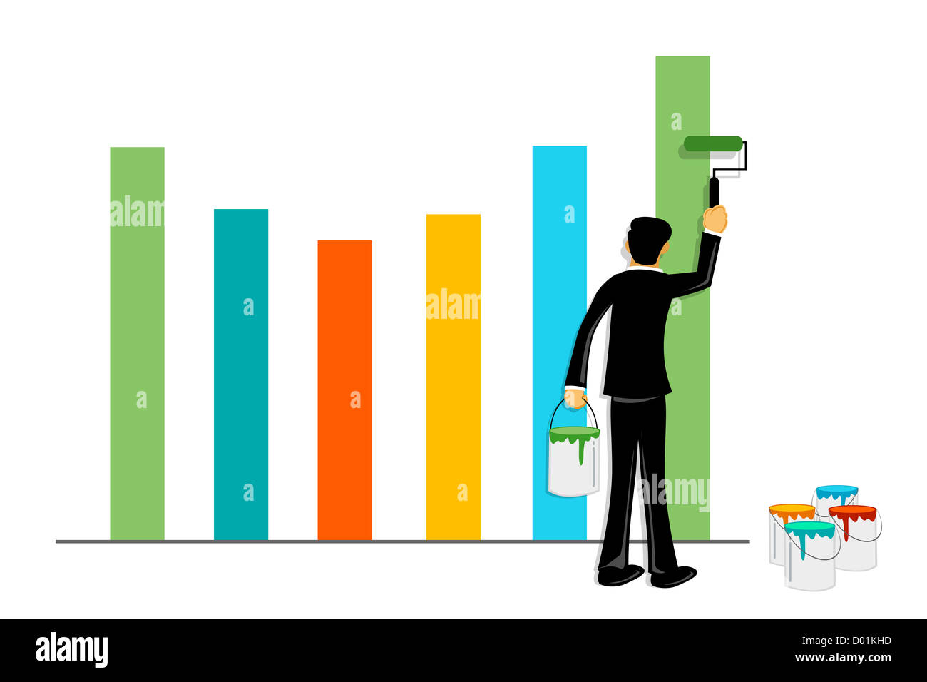 illustration of businessman painting graph on white background Stock ...