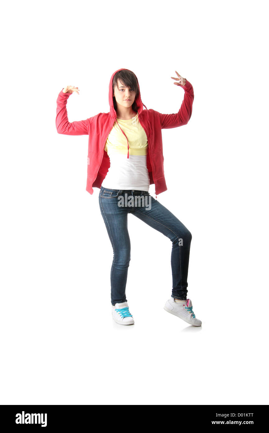 Young pop dancer, isolated on white background Stock Photo - Alamy
