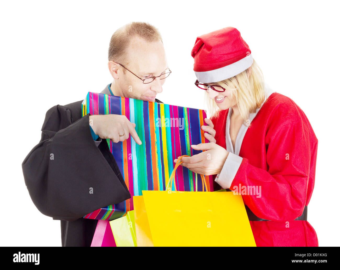 Lawyer getting gift from santa claus Stock Photo - Alamy