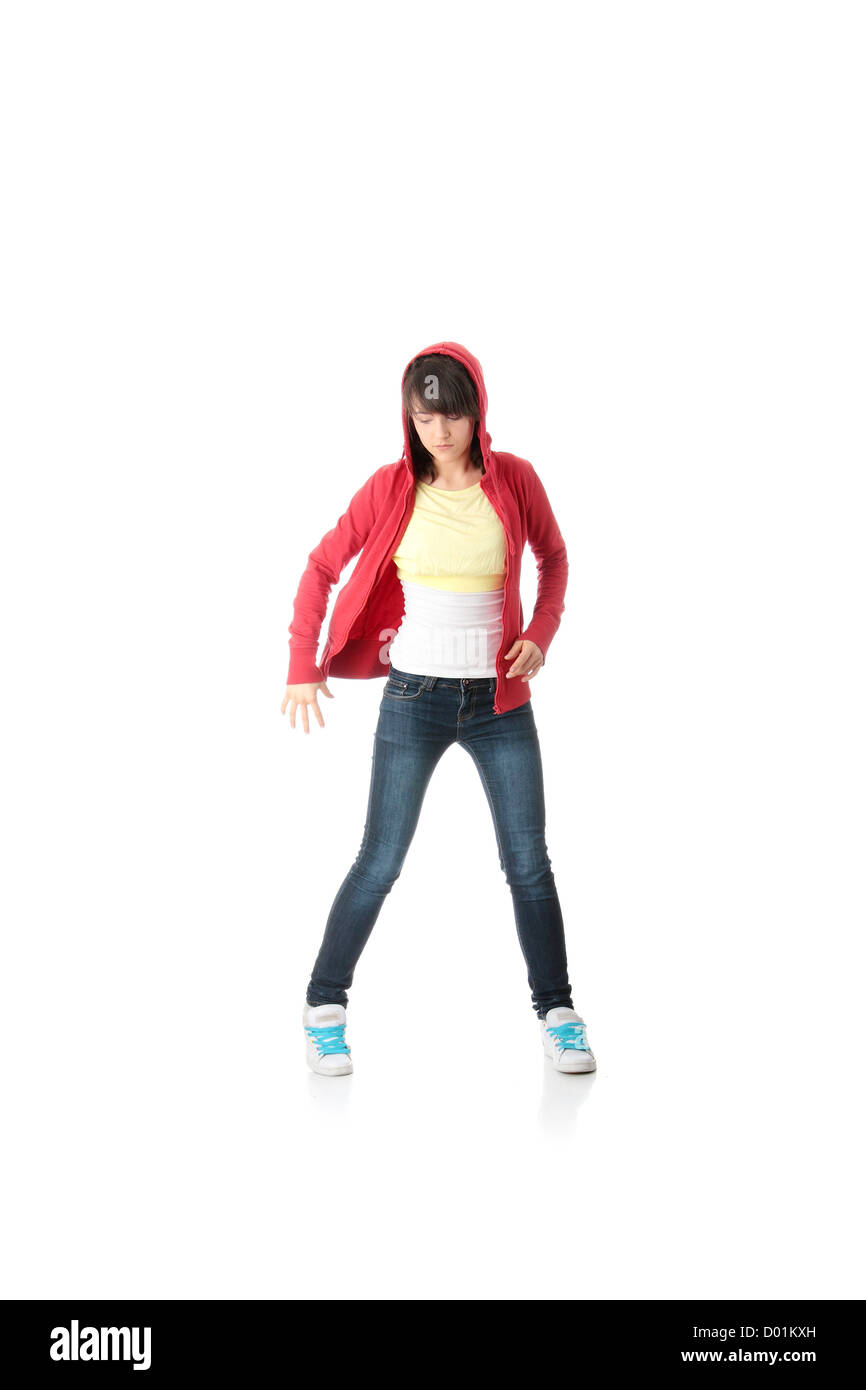 Young pop dancer, isolated on white background Stock Photo - Alamy