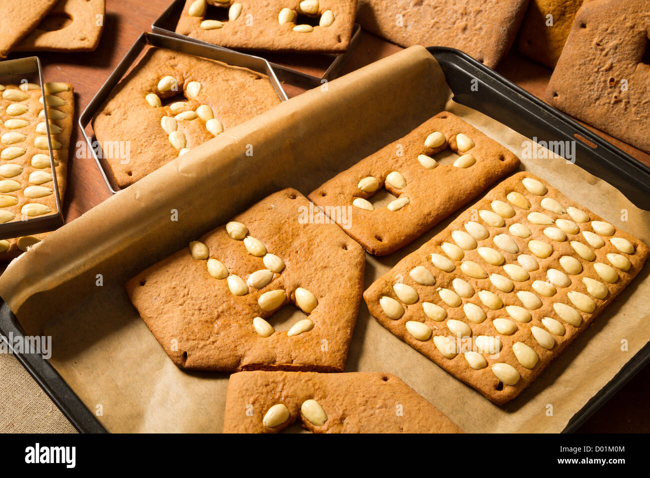 Elements gingerbread cottage with nuts ready to combine Stock Photo - Alamy