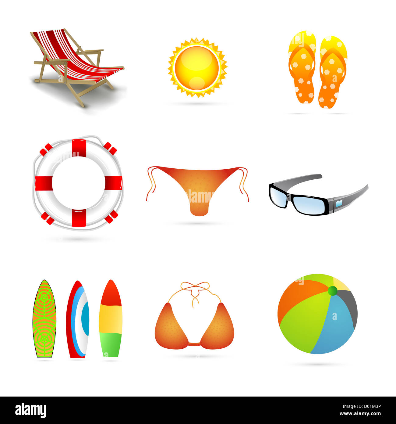 illustration of beach icons on isolated background Stock Photo - Alamy