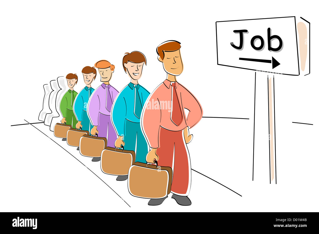 illustration of men waiting for job on white background Stock Photo - Alamy