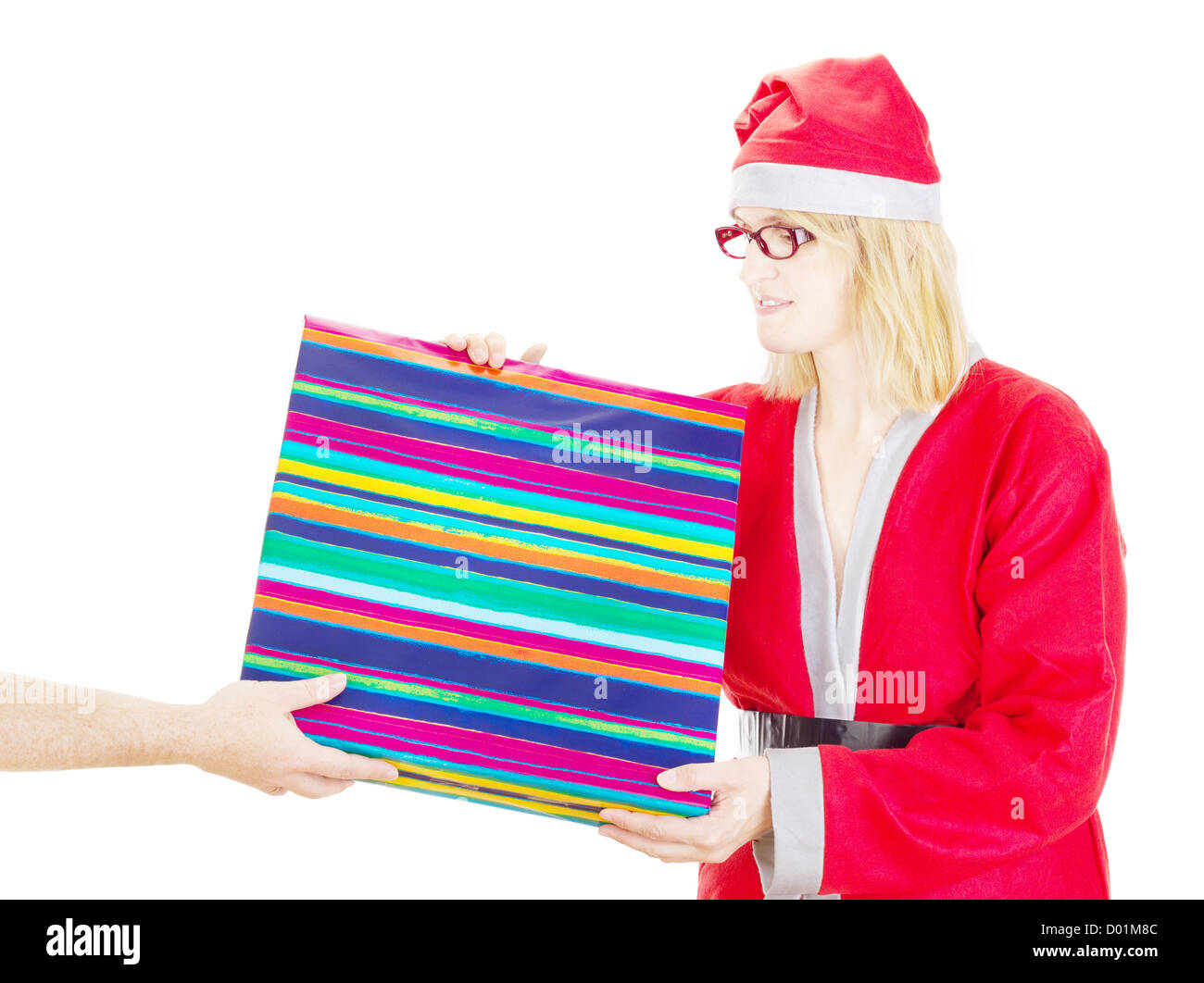 Santa claus getting gift Stock Photo - Alamy