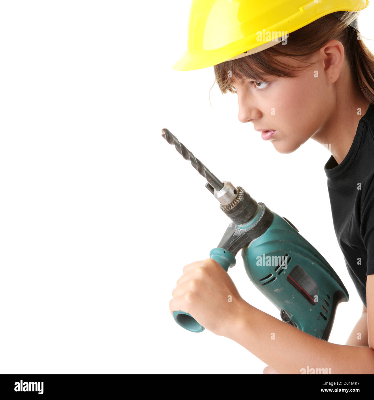 Young woman builder with driller Stock Photo - Alamy