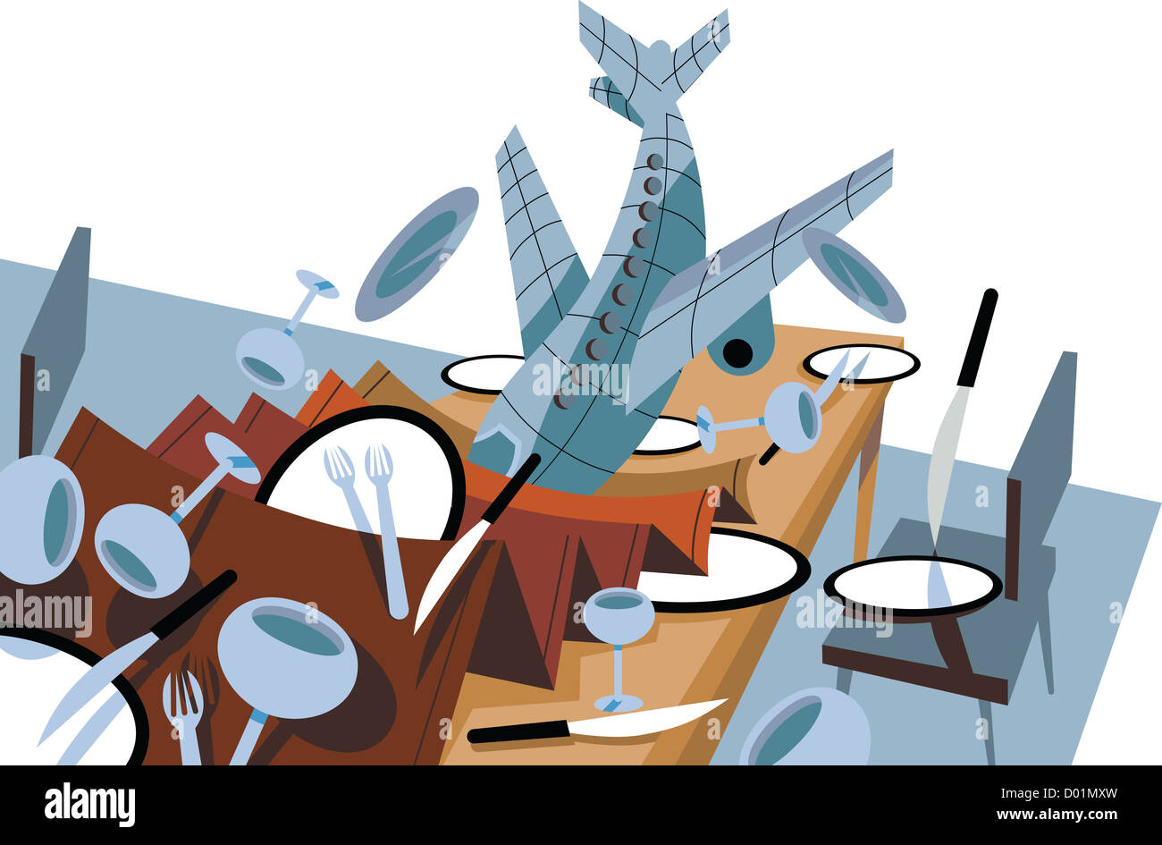 An airplane that has crashed into a dinner table Stock Photo - Alamy