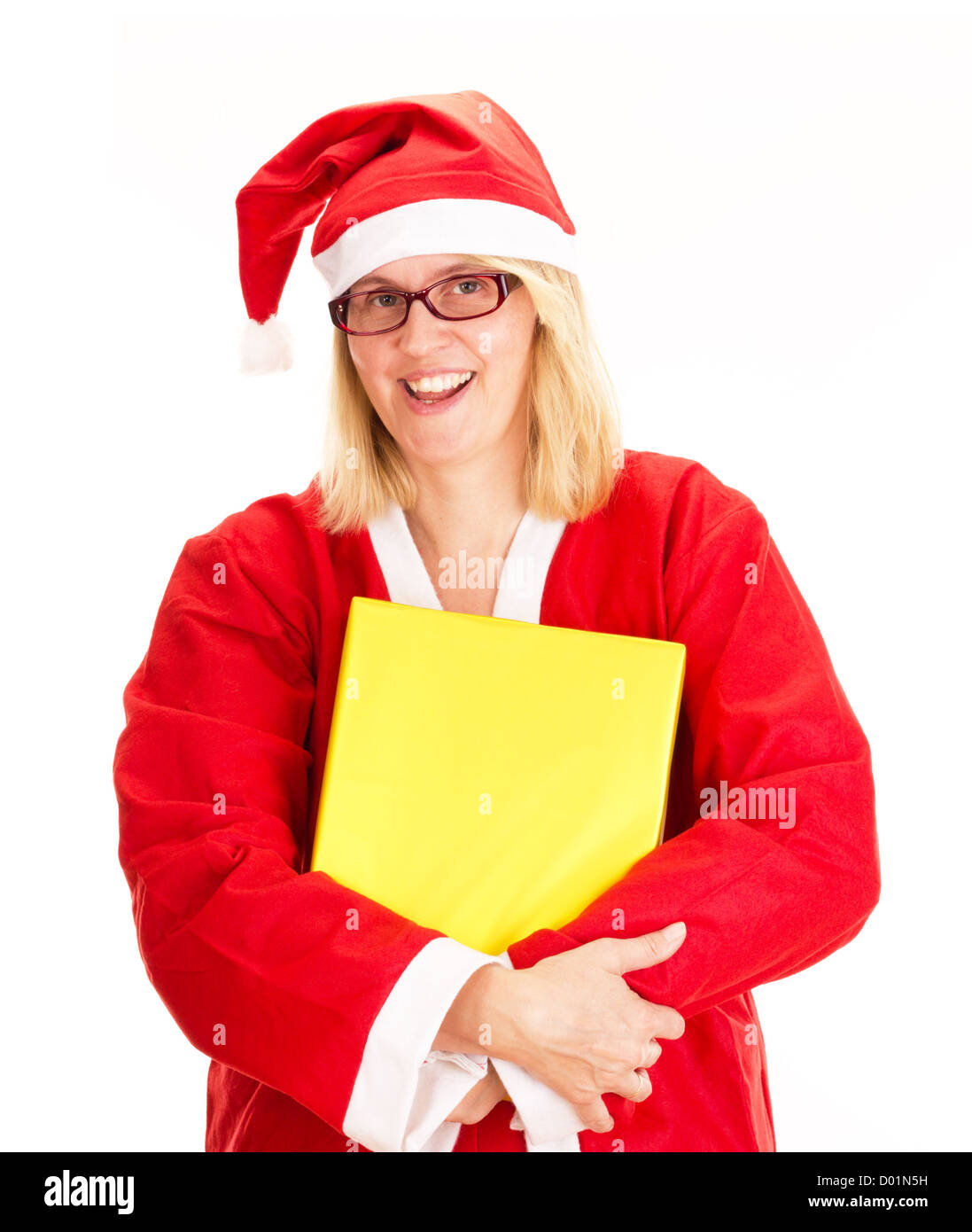 Santa claus hugging a gift Stock Photo - Alamy