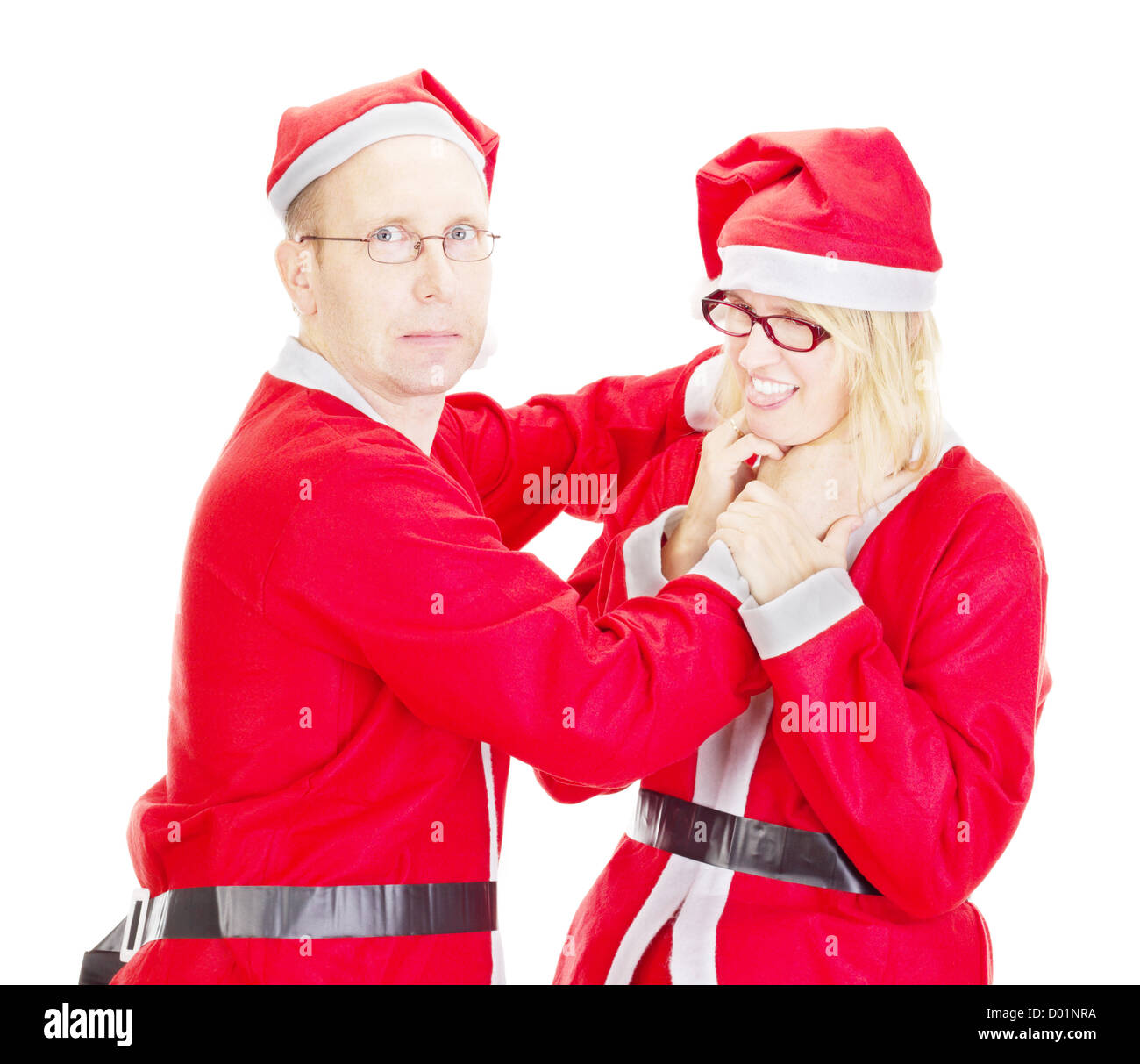 Two santas arguing Stock Photo - Alamy