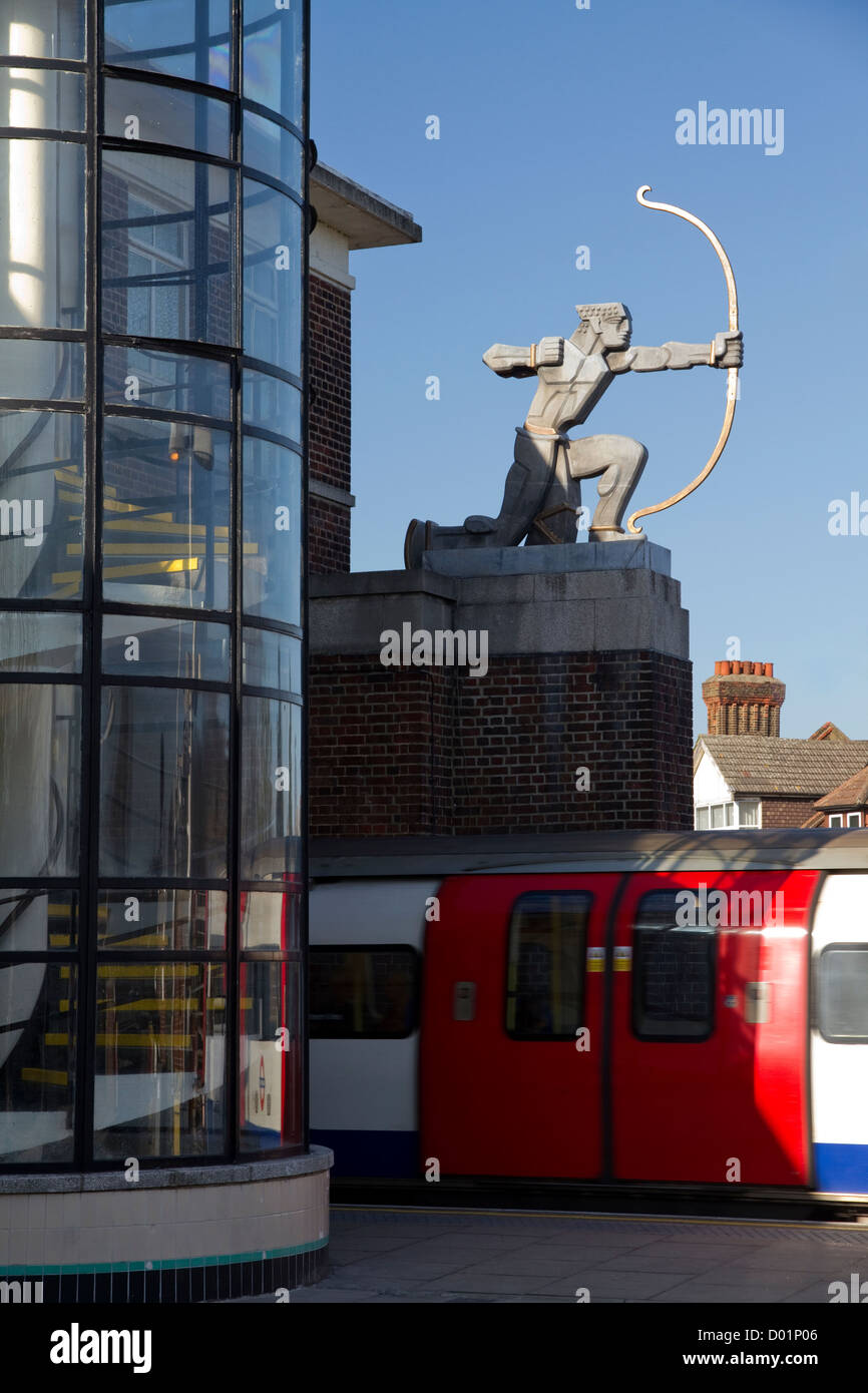 East Finchley tube station and statue of The Archer Stock Photo - Alamy