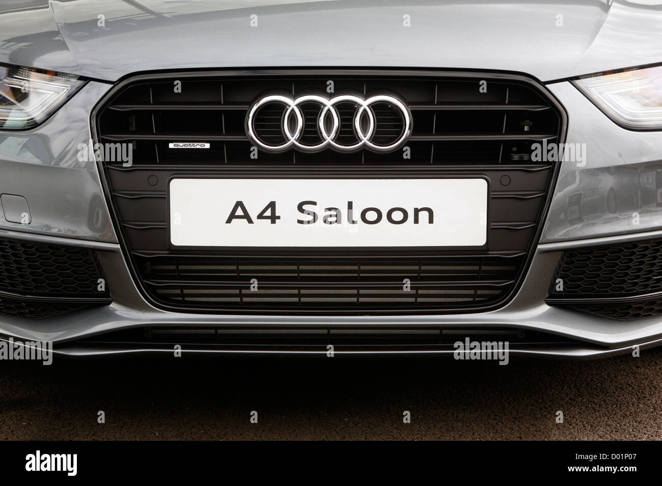 The view of the front of a modern Audi for sale at a car dealership ...