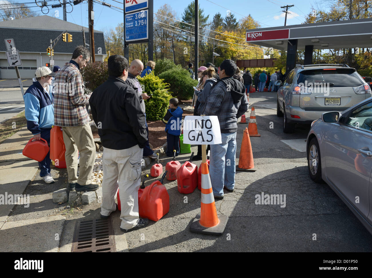 Line at gas station after Hurricane Sandy, northern NJ. People with ...
