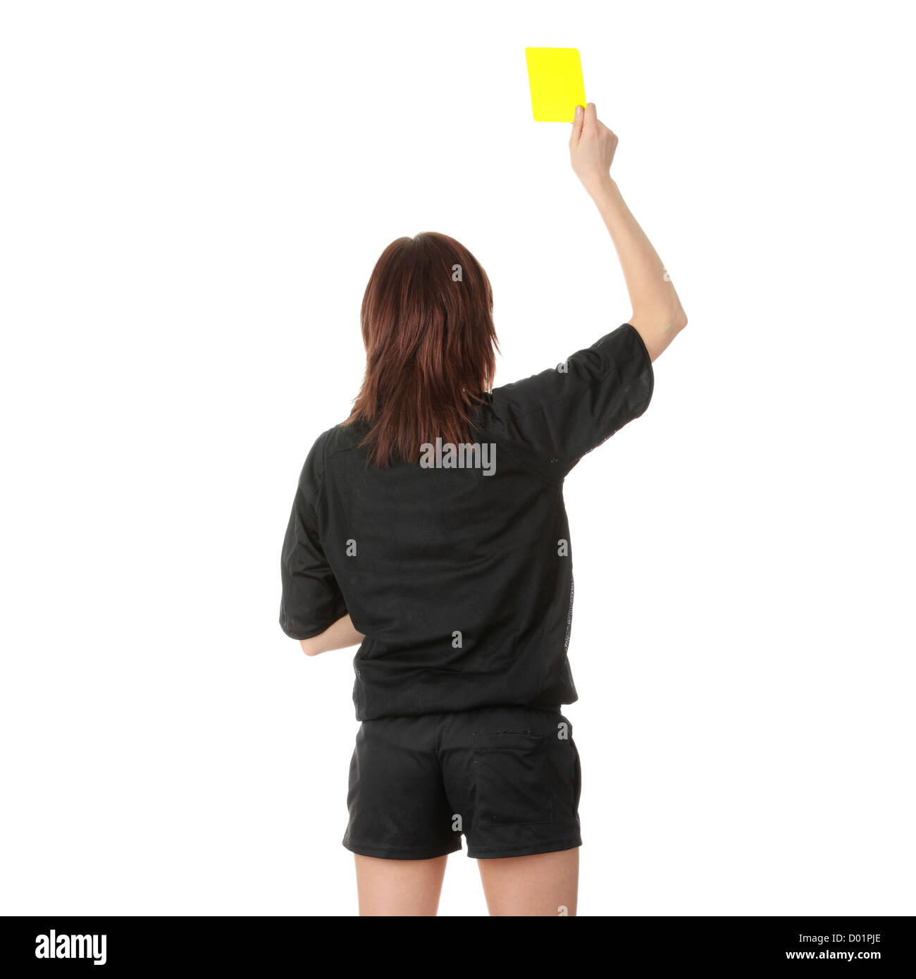 Young female referee showing the red card, isolated on white Stock ...