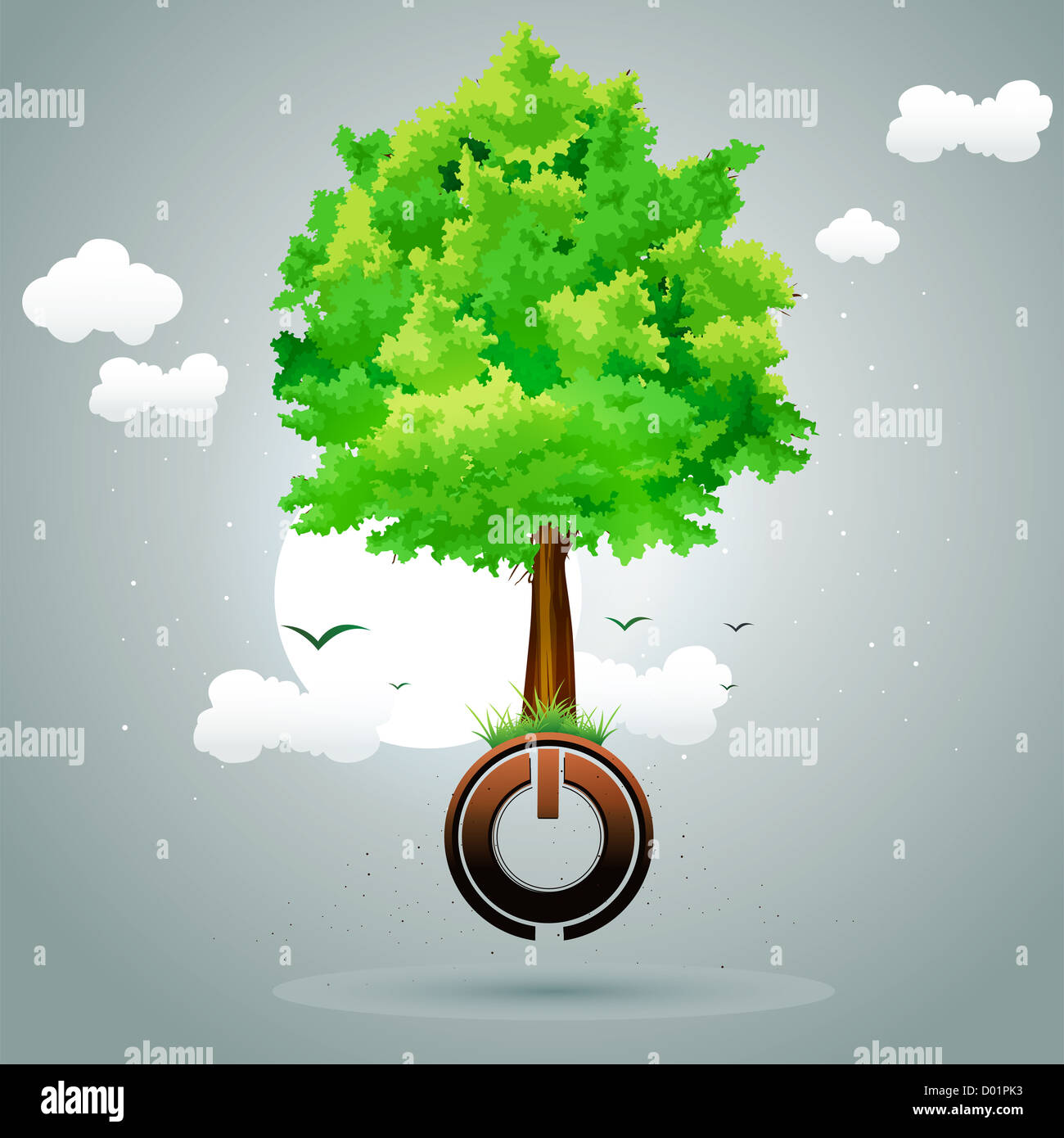 illustration of tree on power button with clouds Stock Photo - Alamy