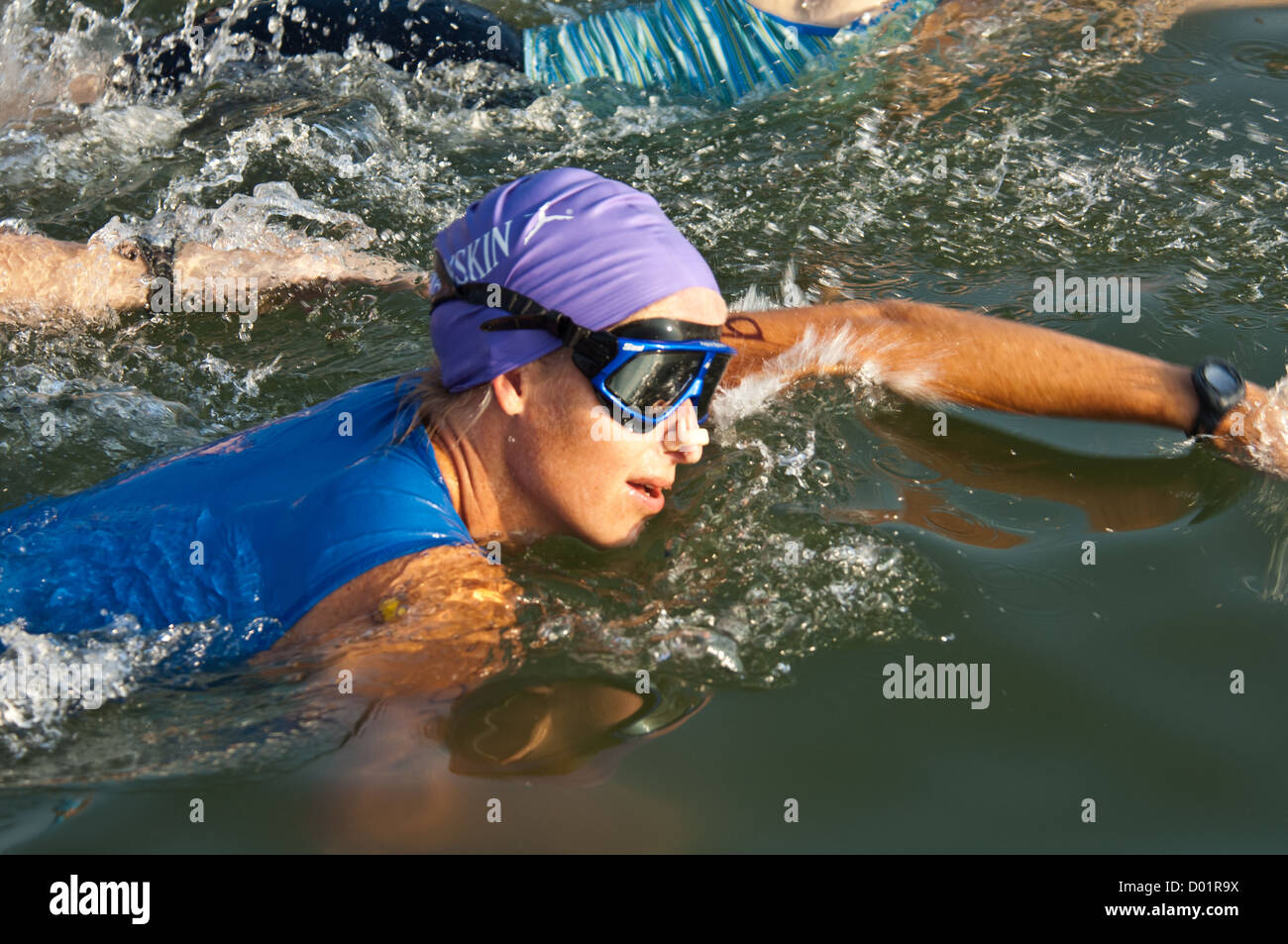 Swimmers competing in a triathlon race, Austin Texas Stock Photo - Alamy