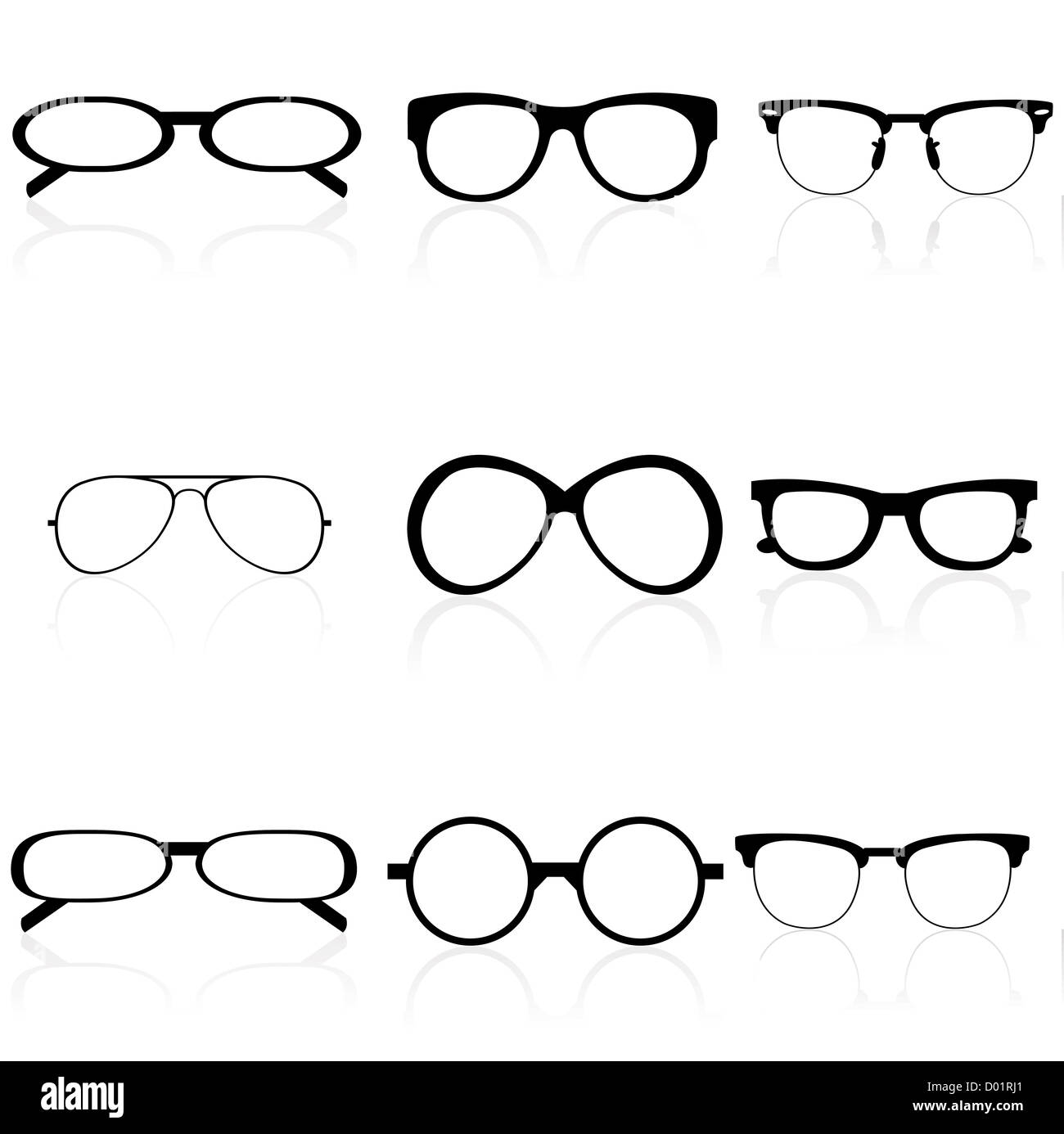 illustration of different eye wears on white background Stock Photo - Alamy