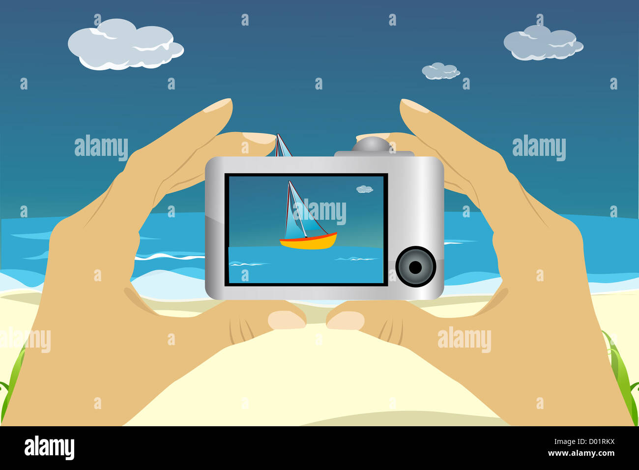 illustration of beach scene in camera Stock Photo - Alamy