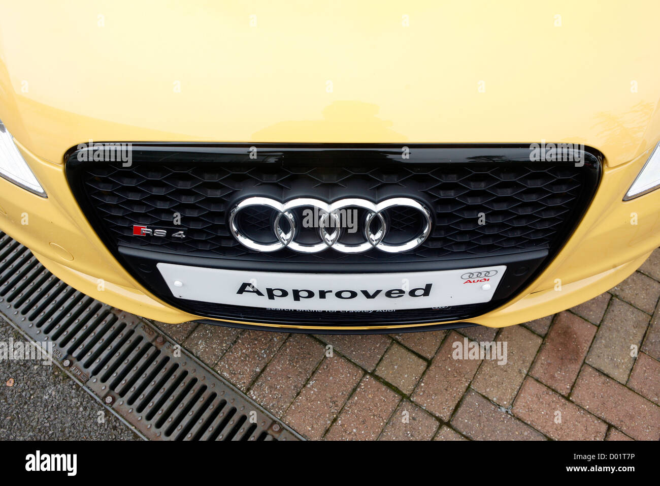 The view of the front of a modern Audi for sale at a car dealership ...