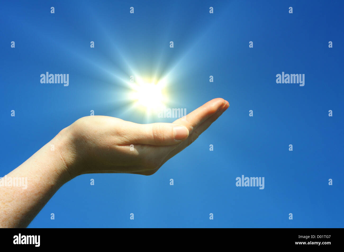 hand sun and blue sky showing hope peace or freedom concept Stock Photo ...