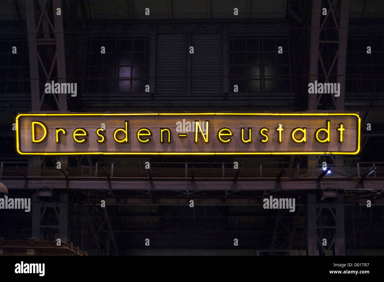 Retro style 60s Neon sign at Dresden Neustadt railway station, bahnhof ...