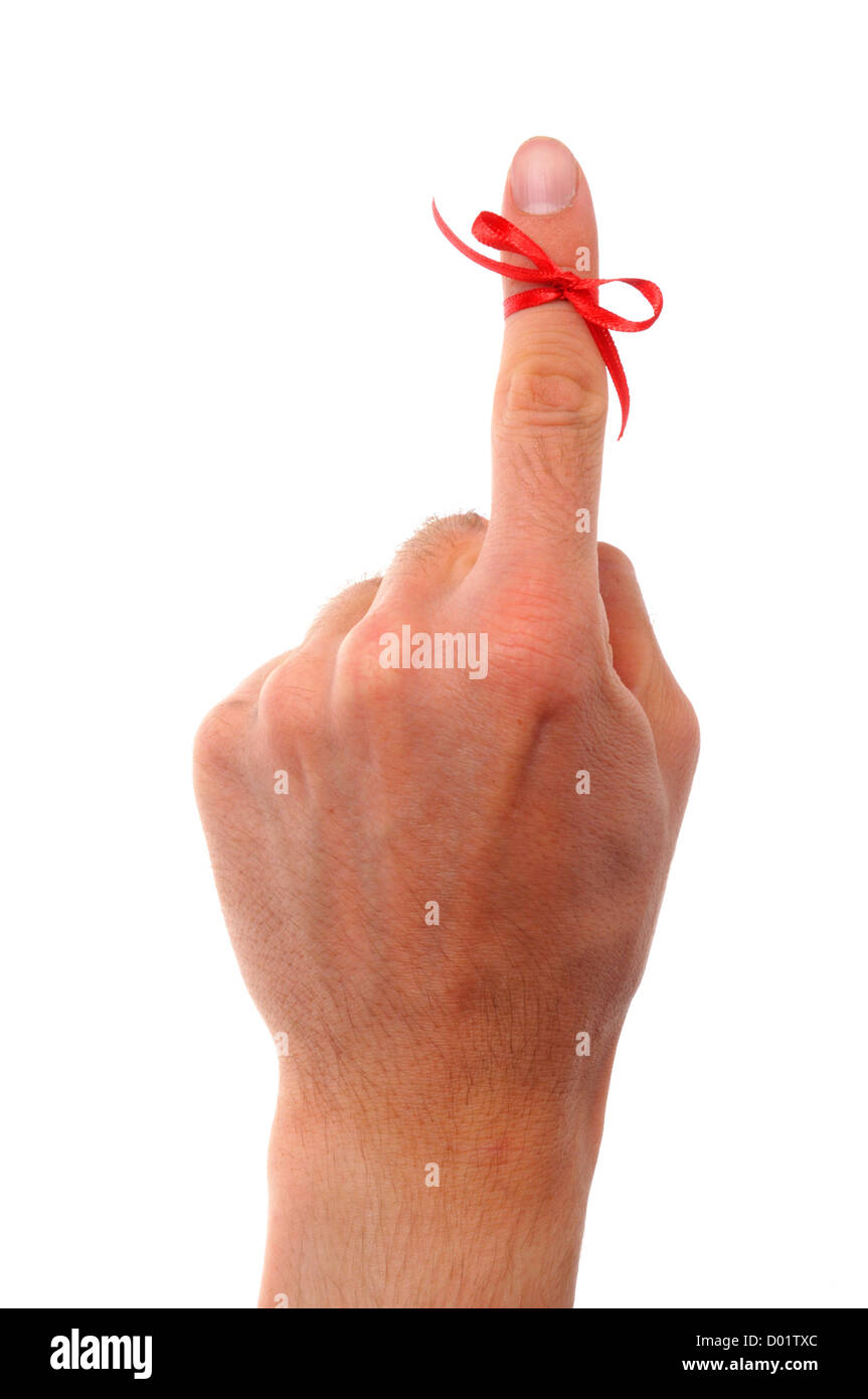 reminder concept with hand and red bow isolated on white background ...