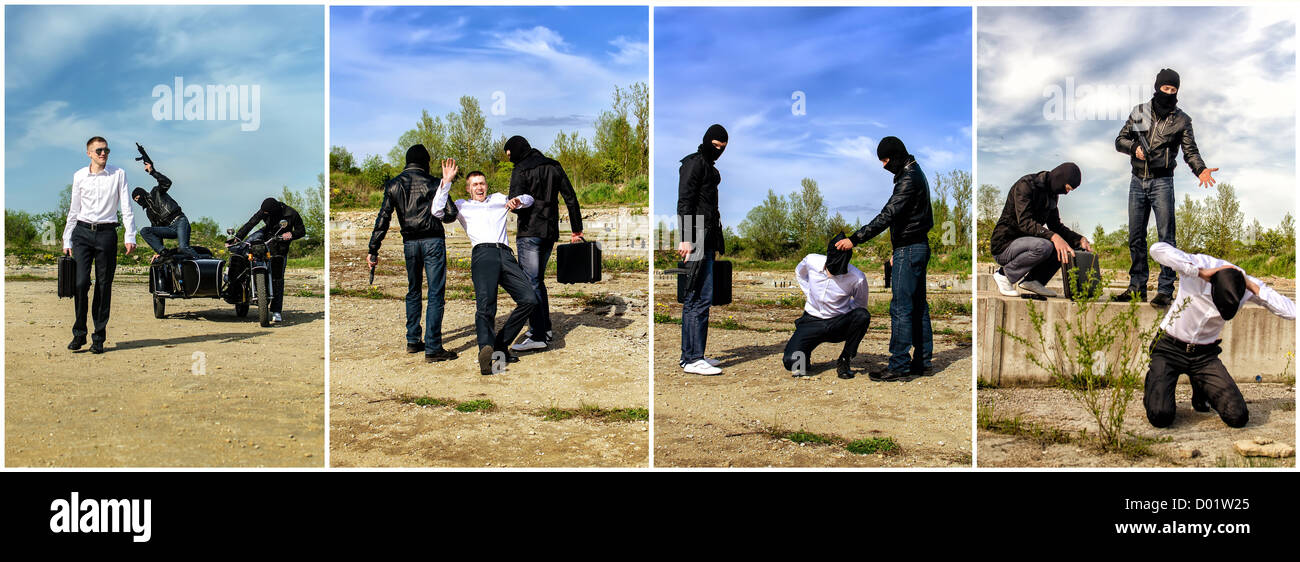 Kidnapping story. Collage made of four photos Stock Photo - Alamy