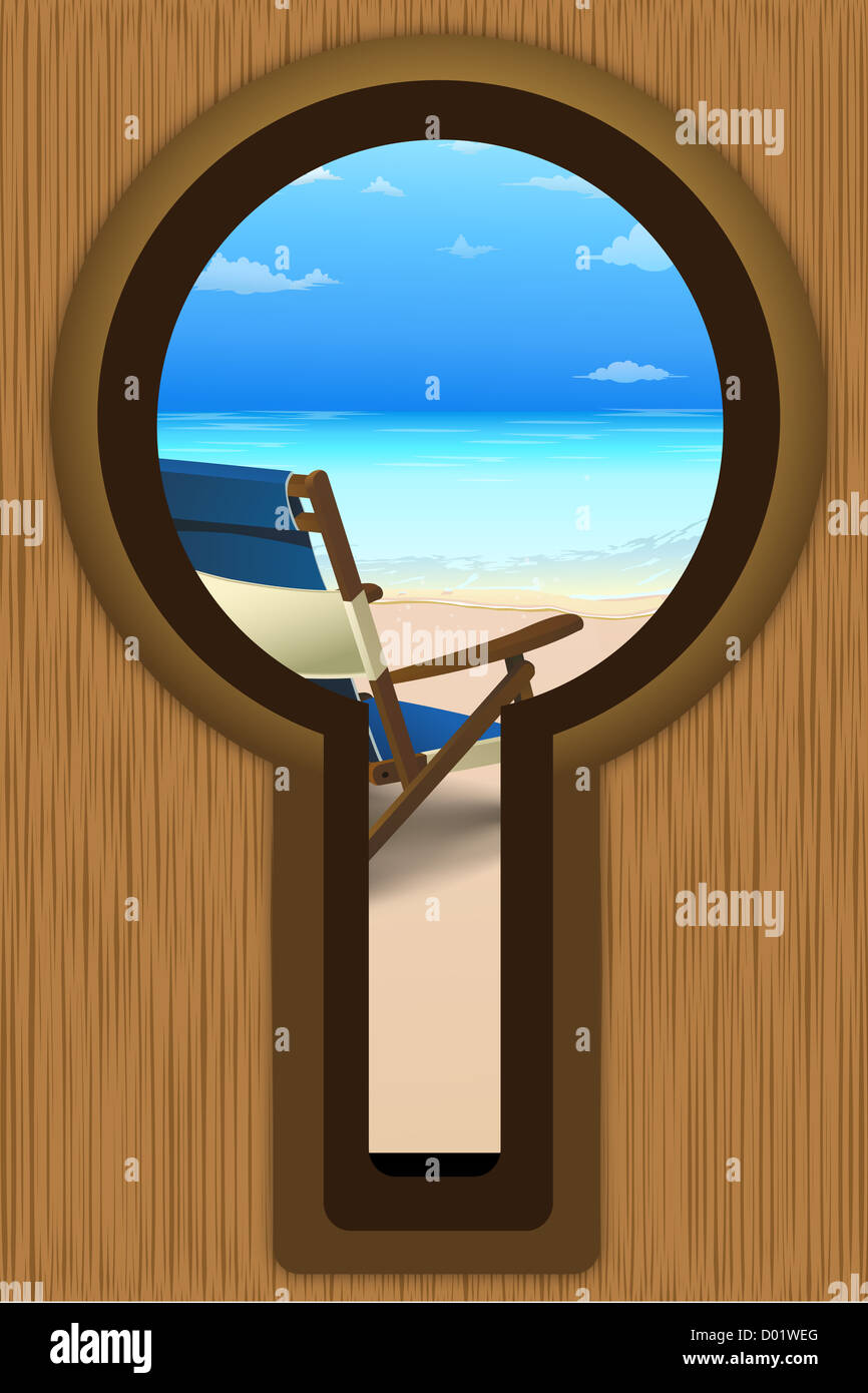 illustration of beach view from key hole Stock Photo - Alamy