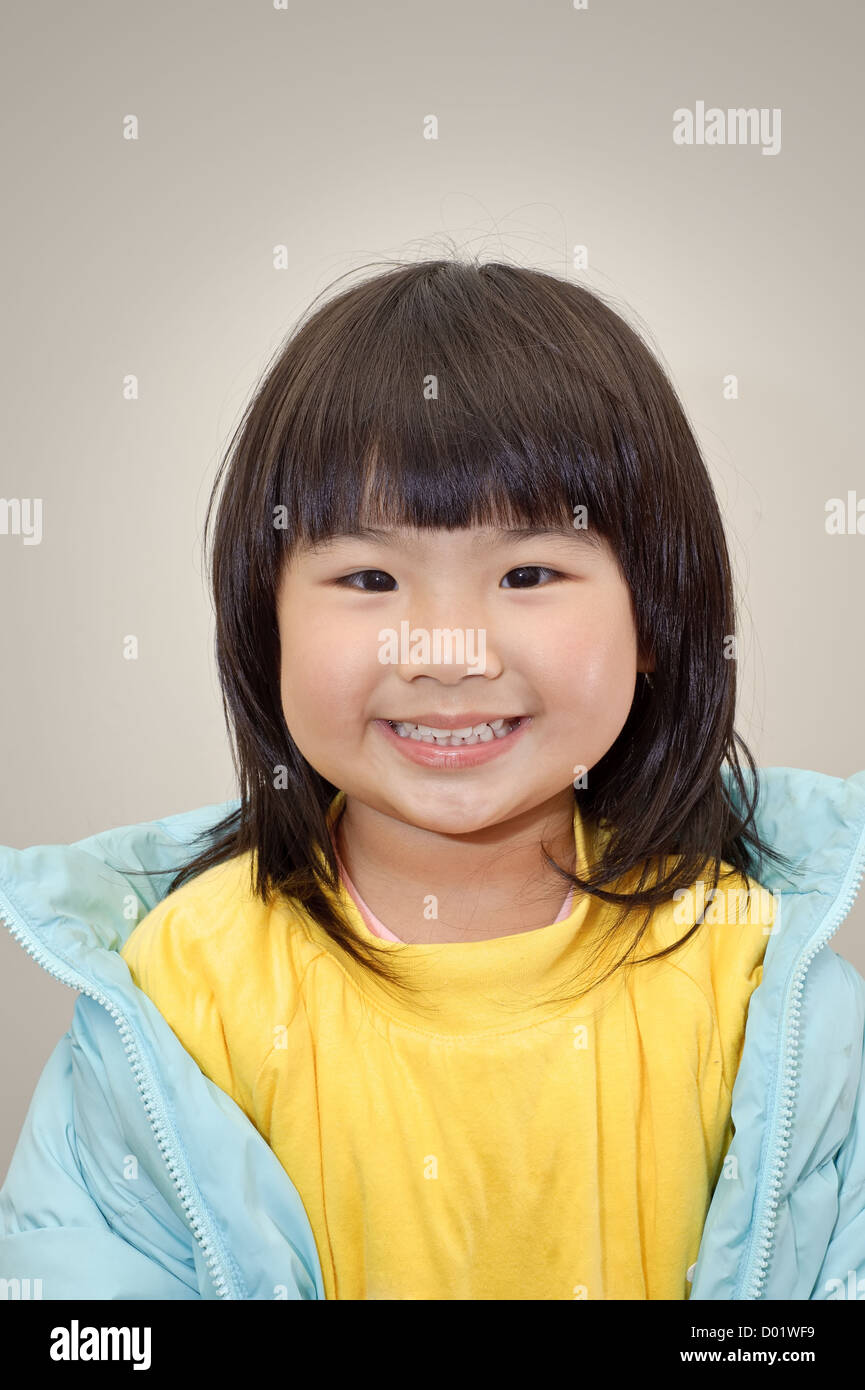 Cheerful Japanese girl with smiling face, closeup portrait of Asian ...