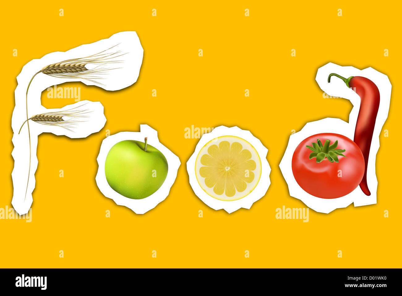 illustration of food text with fruits Stock Photo - Alamy