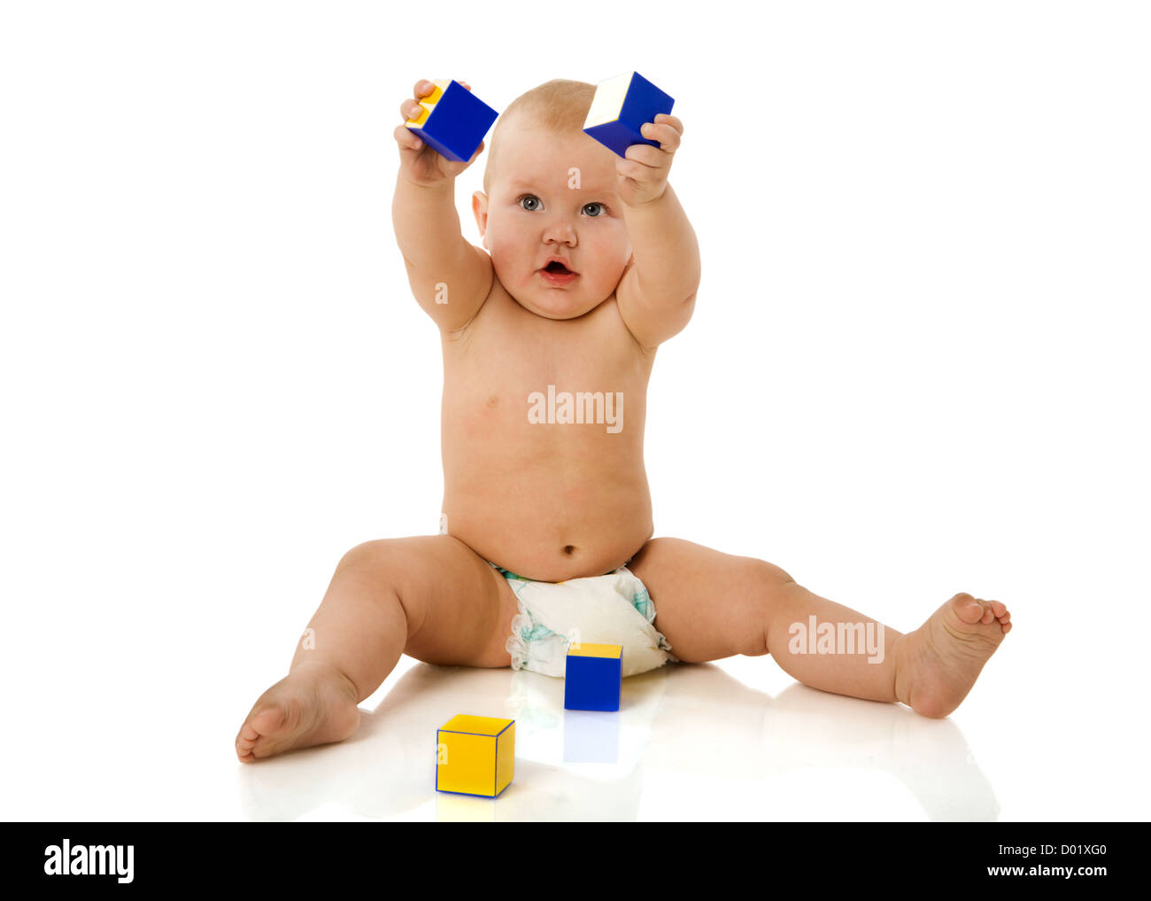 Curious baby playing looking up isolated on white Stock Photo - Alamy