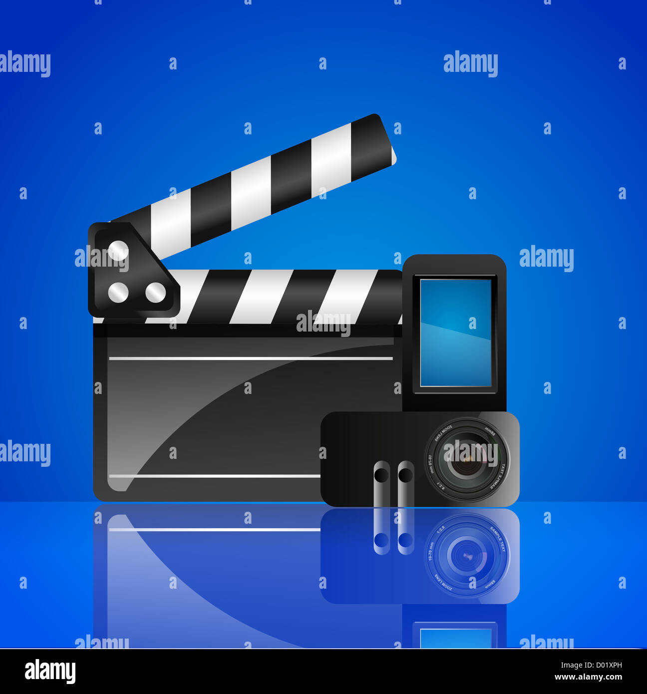 illustration of clapper-board with camera on isolated background Stock ...