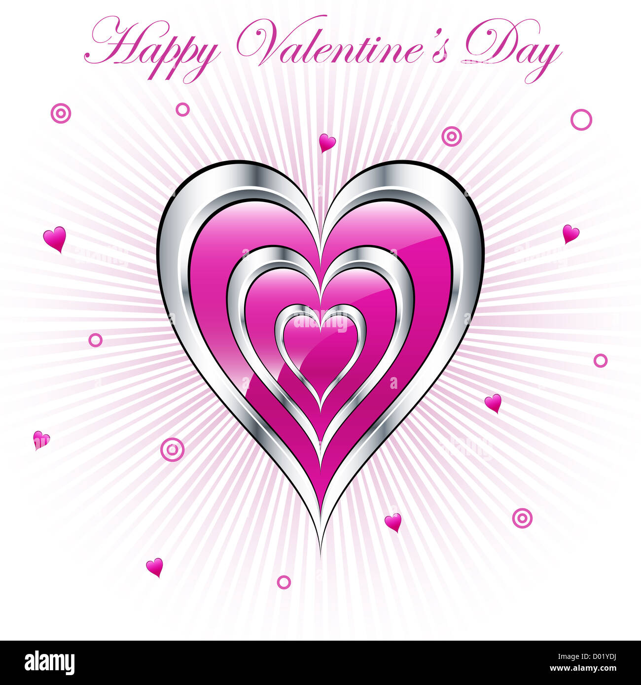 Valentine pink and silver triple hearts with a subtle sunburst ...