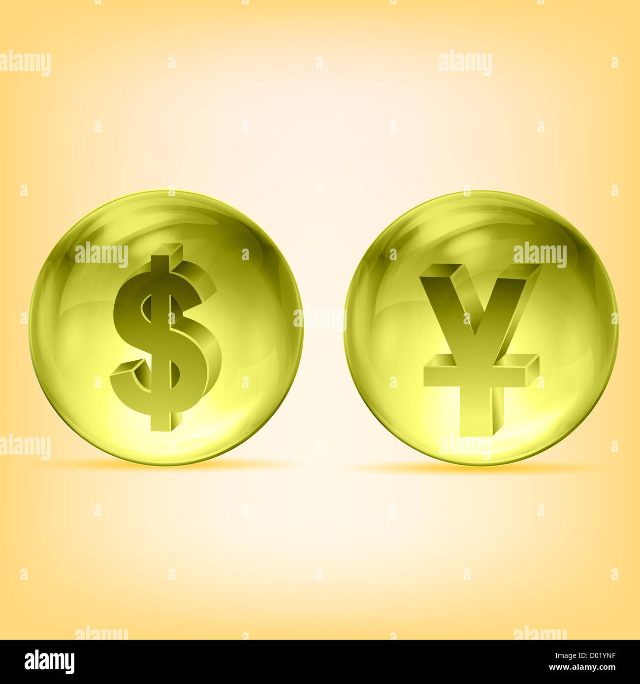 illustration of transparent dollar and yen balls Stock Photo - Alamy