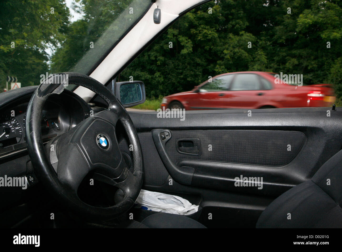 A moving car seen from the interior of a BMW Stock Photo - Alamy