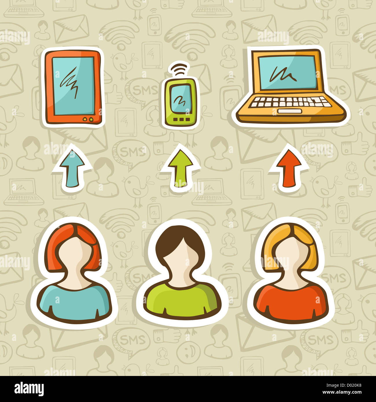 Computer, tablet and mobile devices connect social network people over ...