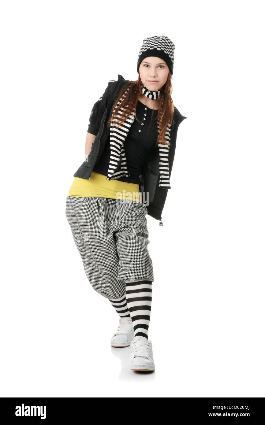 Young funky dancer, isolated on white background Stock Photo - Alamy