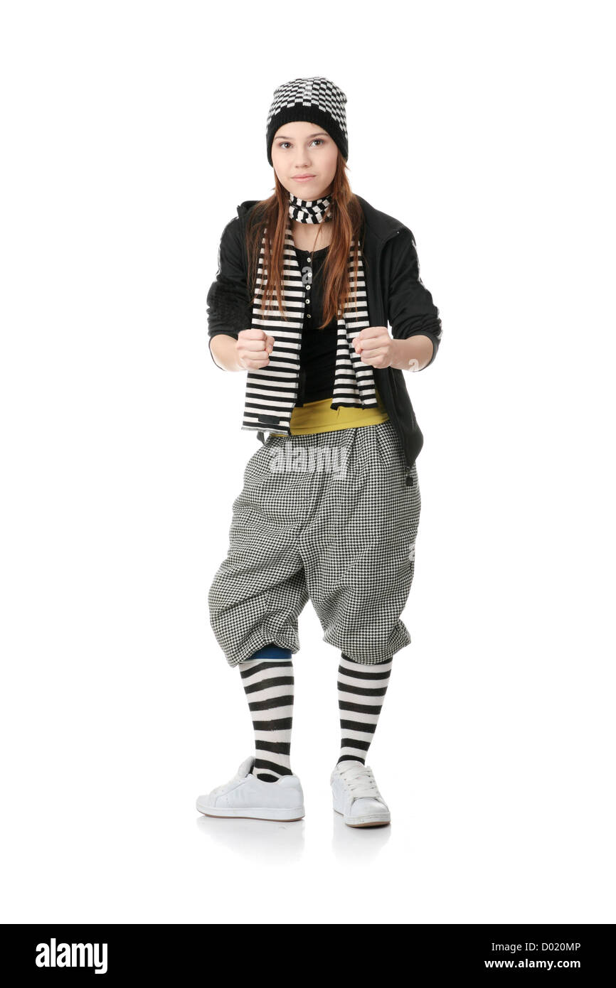 Young funky dancer, isolated on white background Stock Photo - Alamy