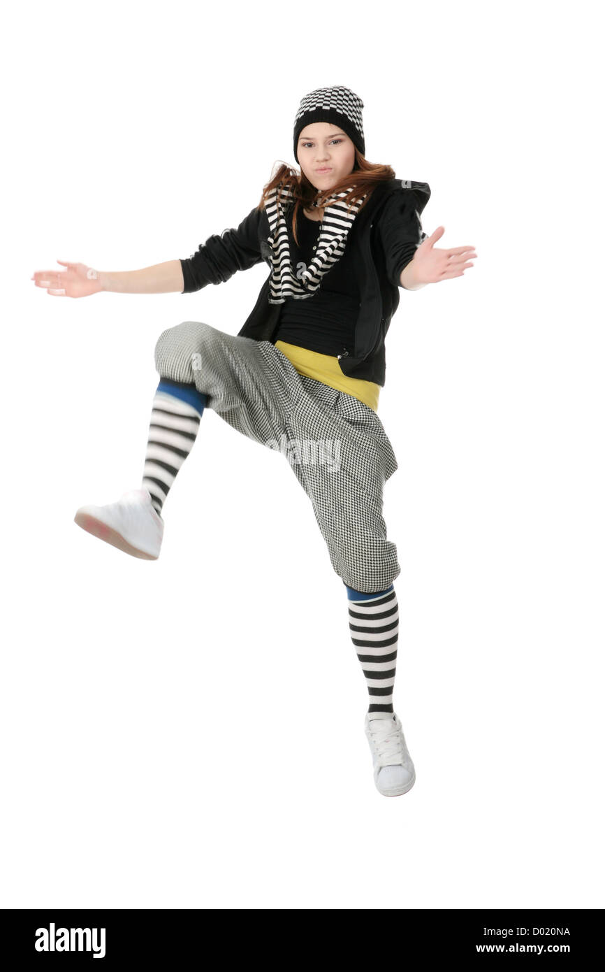 Young funky dancer, isolated on white background Stock Photo - Alamy