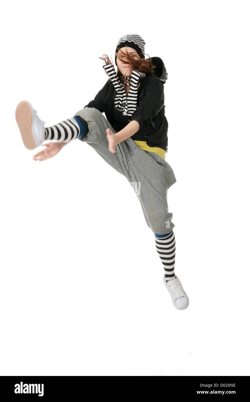 Young funky dancer, isolated on white background Stock Photo - Alamy