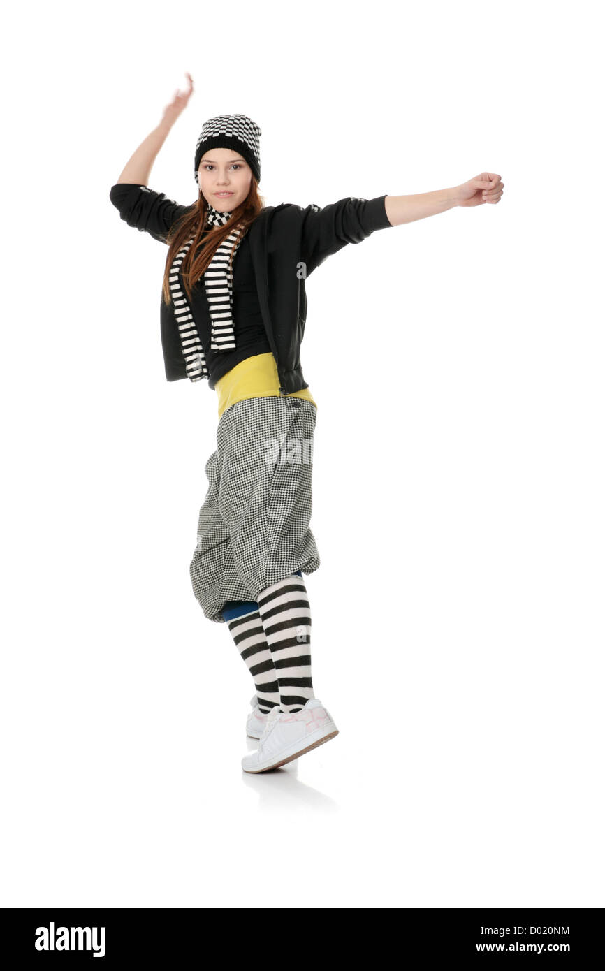 Young funky dancer, isolated on white background Stock Photo - Alamy
