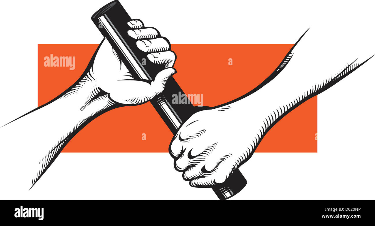 Hands passing off a baton Stock Photo - Alamy