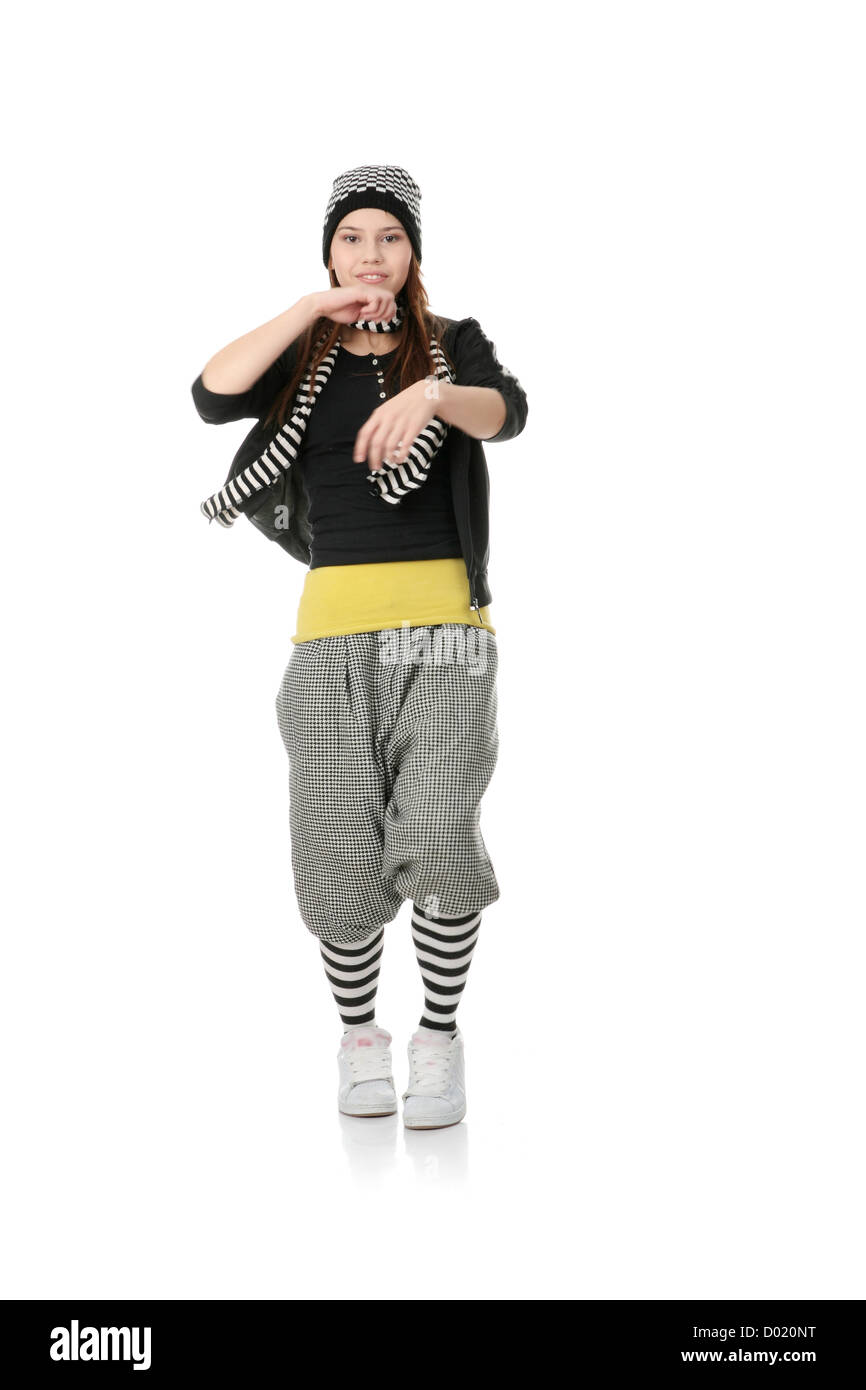 Young funky dancer, isolated on white background Stock Photo - Alamy