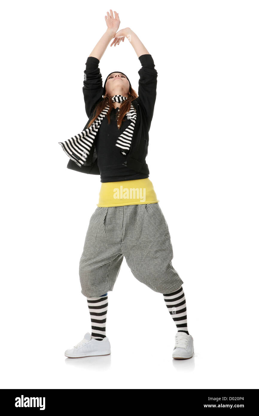 Young funky dancer, isolated on white background Stock Photo - Alamy